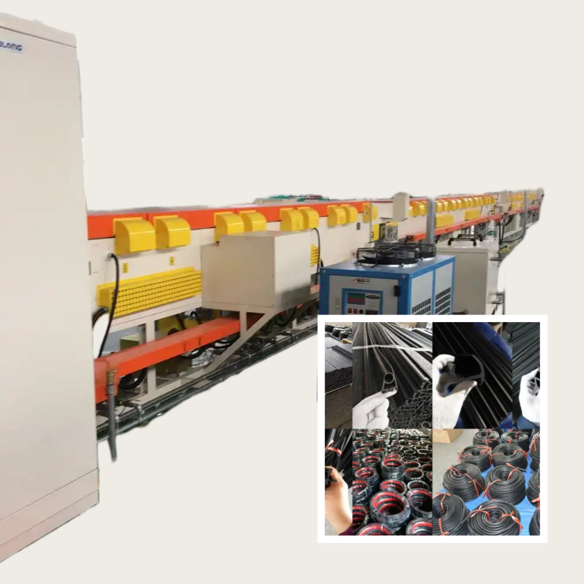 XJ-90 Rubber Cold Feed Extruder And EPDM Rubber Strip Production Line